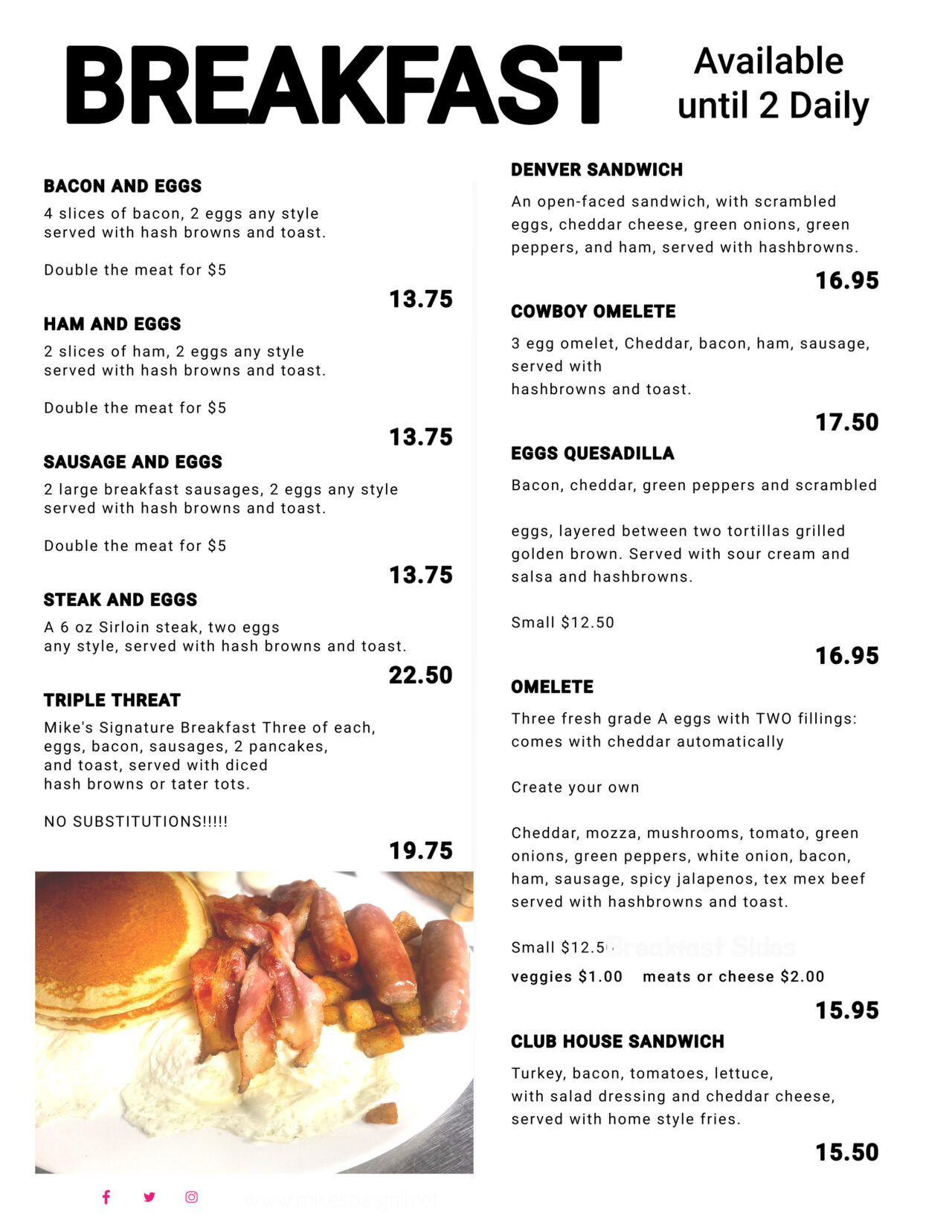 Menu - Mike's Bar & Grill | Restaurant | Strathmore, Alberta